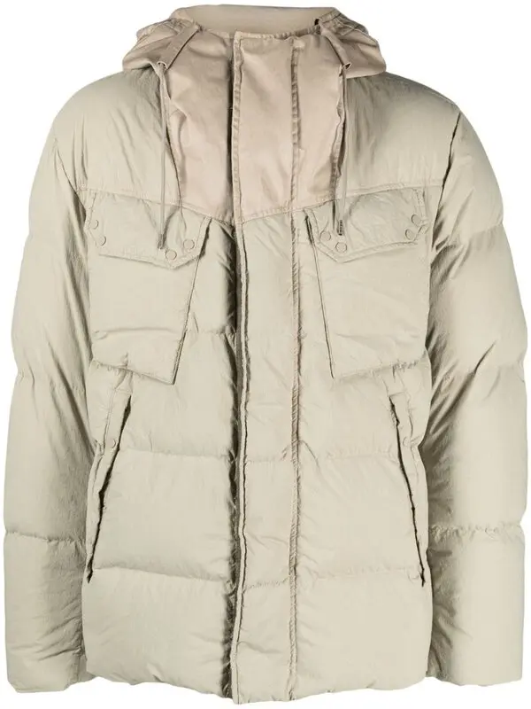 TEN C Crinkled Hooded Down Padded Jacket