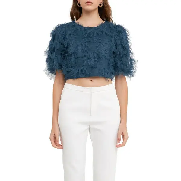 Endless Rose Gridded Tulle Crop Top - Navy