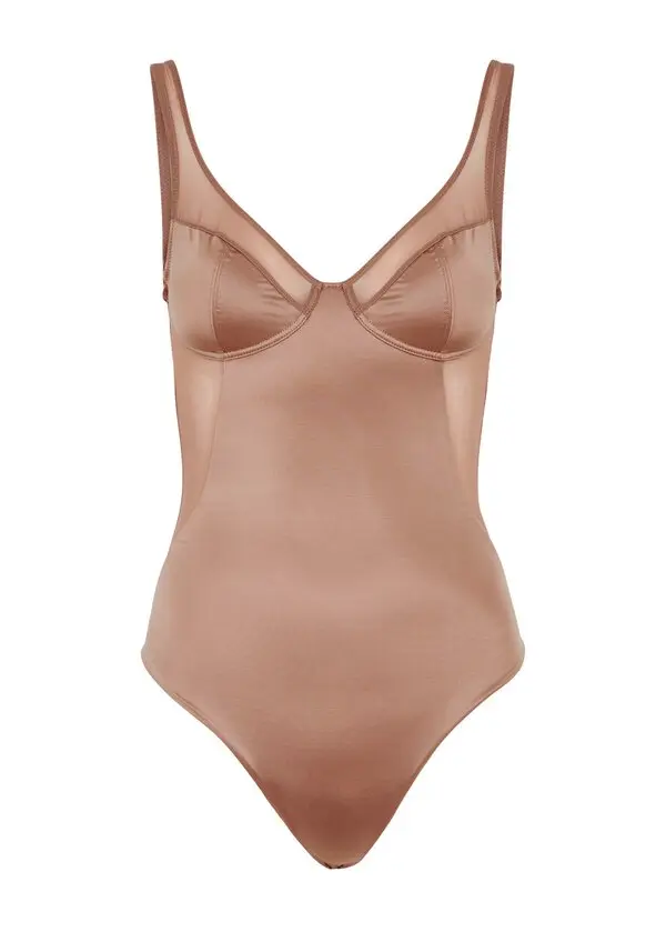 Spanx Shaping Satin Thong Bodysuit - Beige