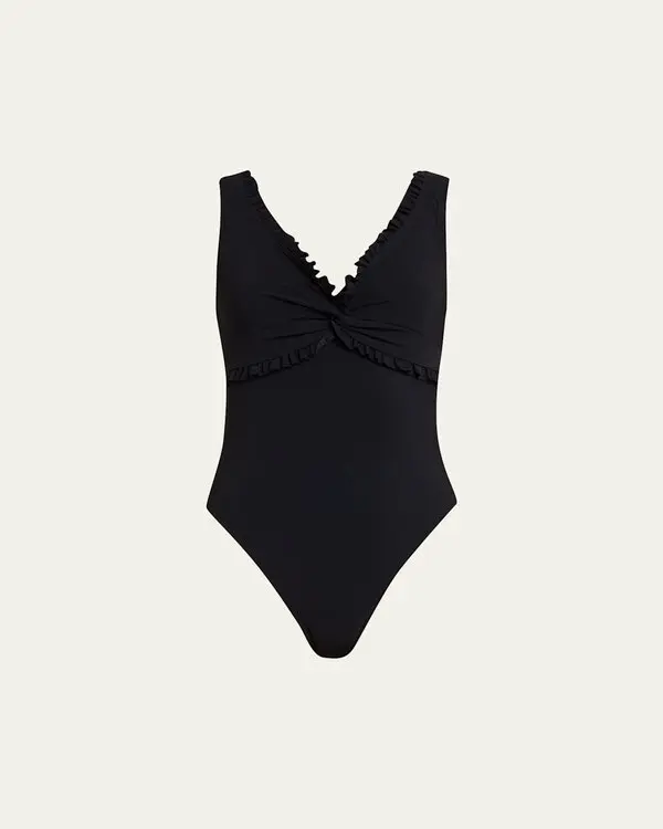 KARLA COLLETTO Ruffle Twist V-neck One-piece Swimsuit - Black