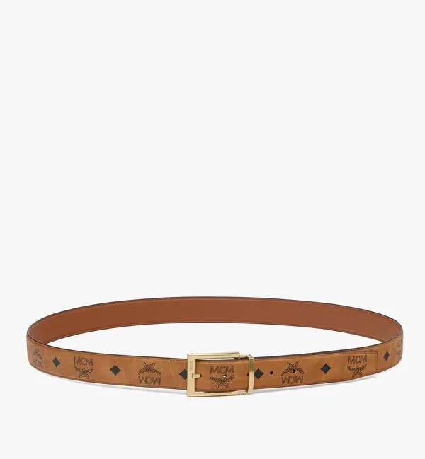 Mcm Aren Reversible Belt 1.3" In Visetos - Cognac