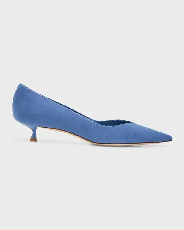 Stuart Weitzman Eva Suede Kitten-Heel Pumps Blue Steel