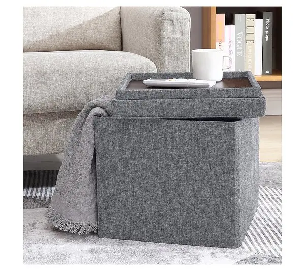 ORNAVO HOME Square Storage Ottoman With Table T Ray Lid