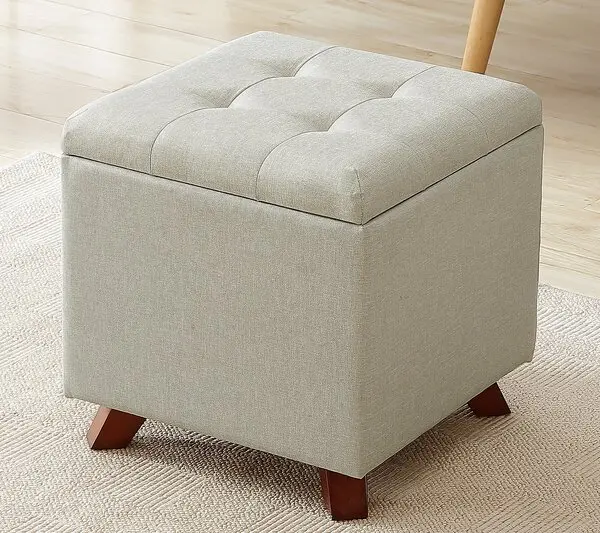 ORNAVO HOME Crawford Linen Square Storage Ottom An