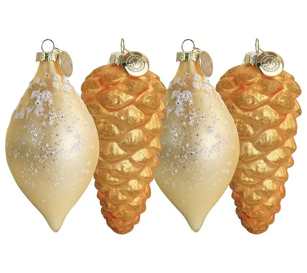 MARTHA STEWART Pointy Ball And Pinecone 4 Piece Ornament Set