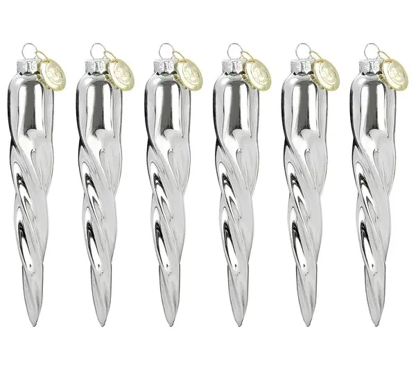 MARTHA STEWART Holiday Icicle 6 Piece Ornament Set In Silver
