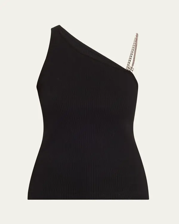 Givenchy One-shoulder 4g Logo Chain Tank Top - Black