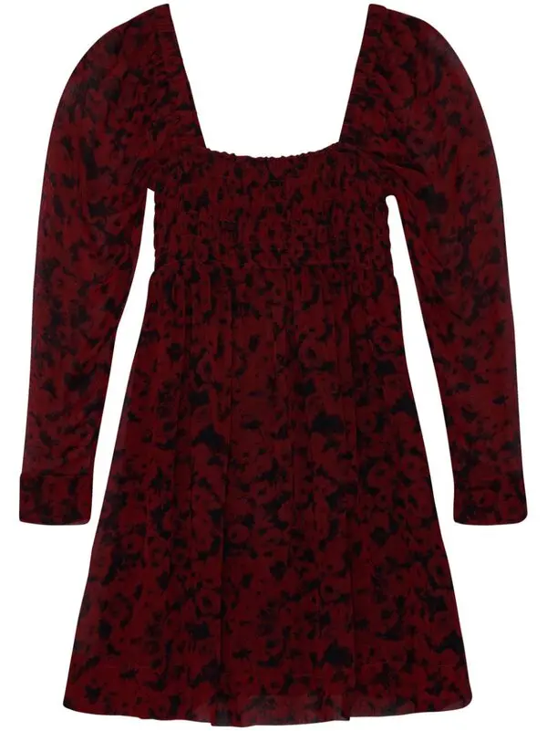 GANNI Square-neck Georgette Minidress - Red