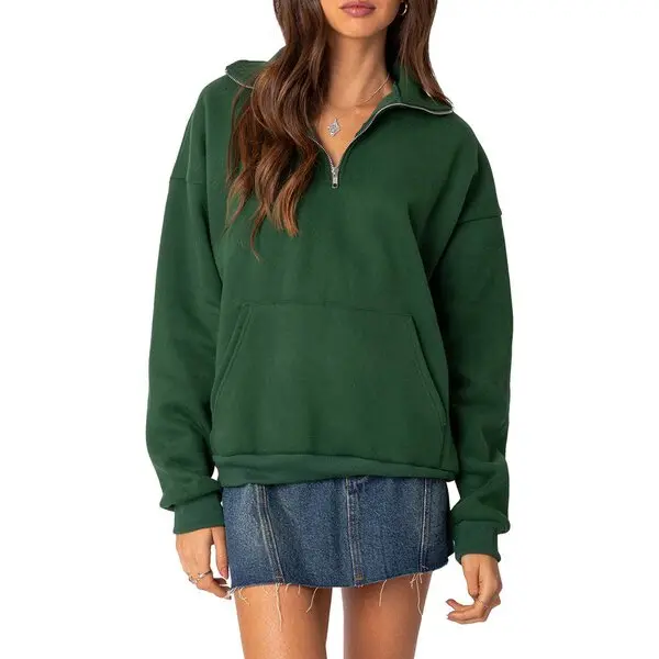 EDIKTED Oversized Quarter-zip Sweatshirt - Green