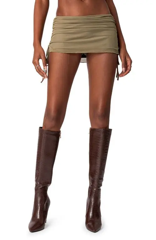 EDIKTED Joy Drawstring Mesh Mini Skirt - Olive