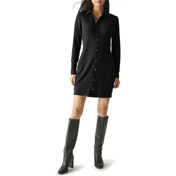Michael Stars Kayla Long-sleeve Ribbed Mini Dress - Black
