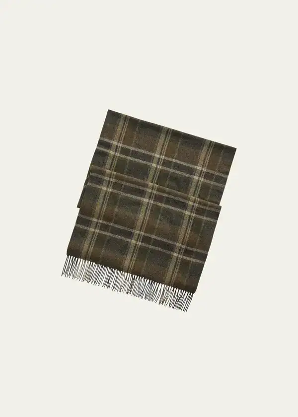 Ralph Lauren Cashmere Plaid Fringe Scarf - Dark Loden | Editorialist