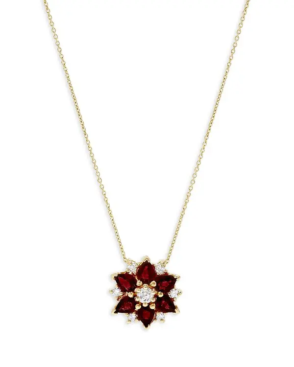 Bloomingdale'S Ruby And Diamond Flower Pendant Necklace