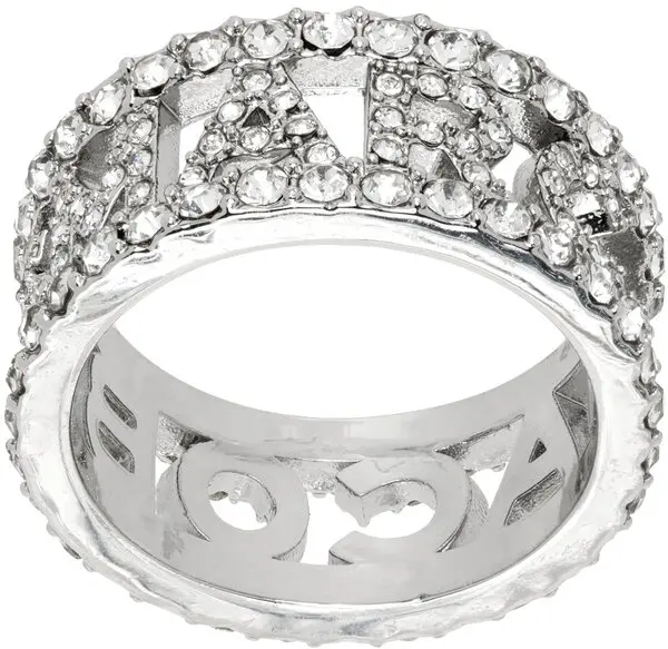 Marc Jacobs Silver 'The Monogram Pavé' Ring In 059 Silver/Crystal