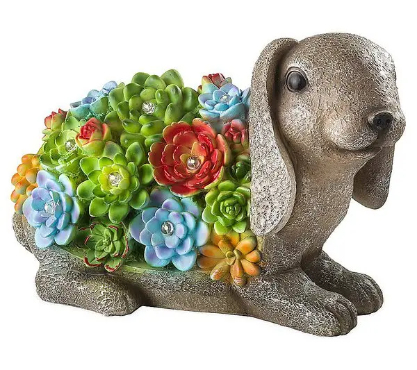 EVERGREEN Solar Resin Rabbit Garden Statue