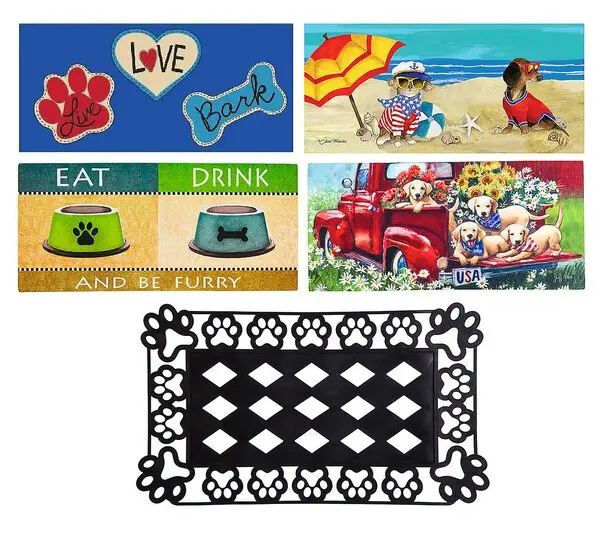 EVERGREEN Dog Lovers Set Of 4 Sassafras Mat Ins Rts & Mat Tray