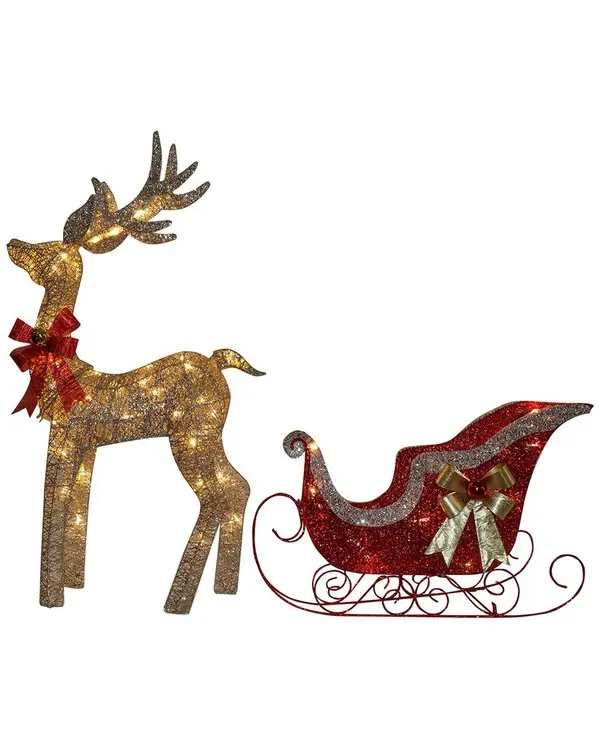 Buy Seasonal LLC Seasonal Decor Gold Glitter Reindeer & Sleigh Set Pre