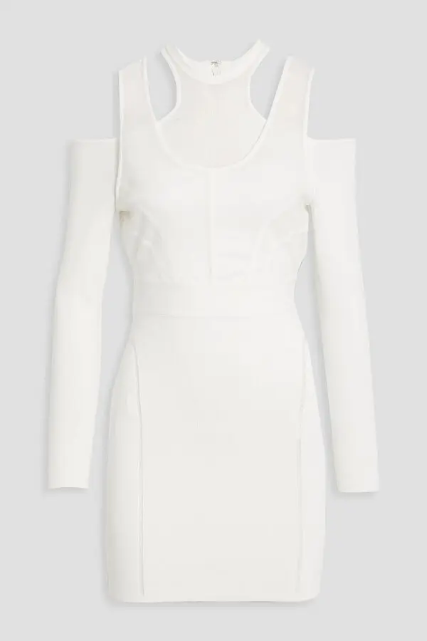 Herve Leger Cold-shoulder Layered Mini Dress