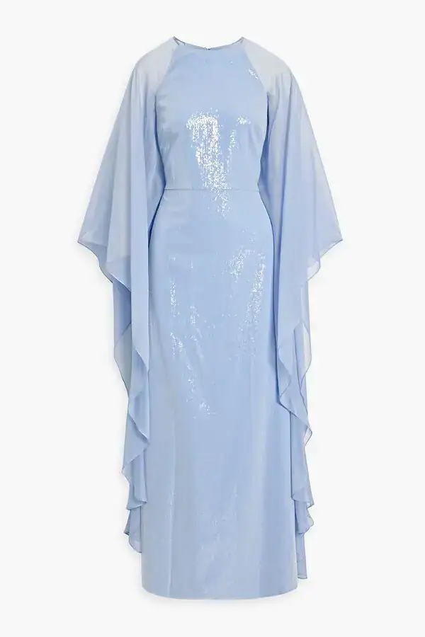 Halston Adira Cape-Effect Sequined Chiffon Gown In Light Blue - 80% Off |  Editorialist