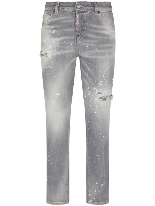 Dsquared2 Paint-splatter Ripped Slim Jeans - Grey