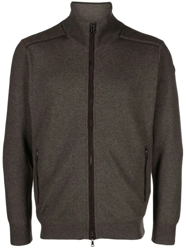 Paul & Shark Suede-trim Ribbed-knit Cardigan
