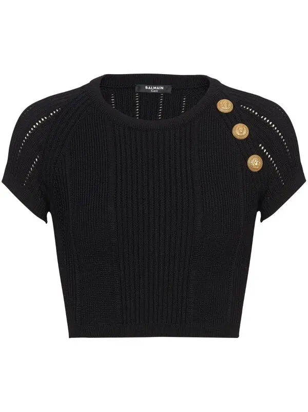 Balmain 3-button Knitted Crop Top - Black