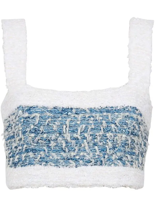 Balmain Denim Tweed Crop Top - White