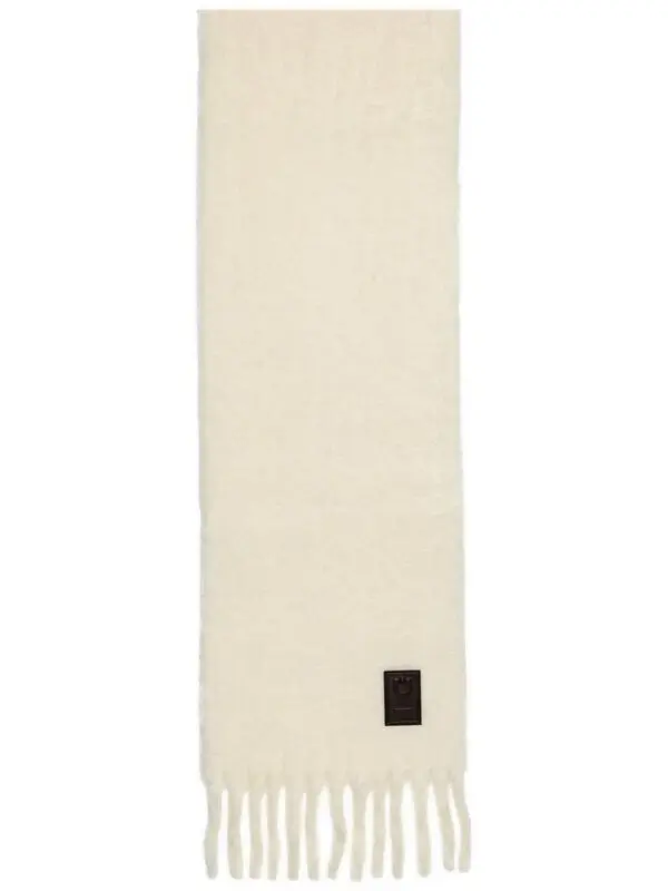 FERRAGAMO Logo-patch Fringed Scarf - White