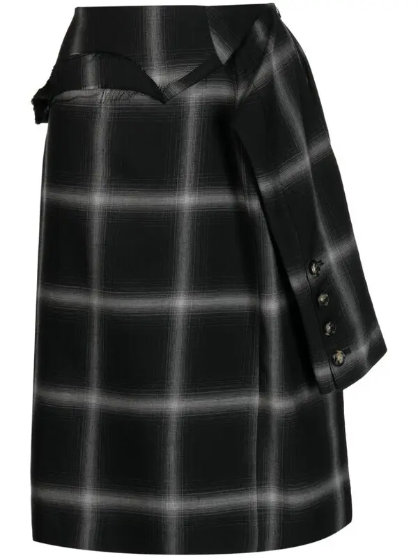 MARINA YEE Birkin Plaid Wool Skirt - Black