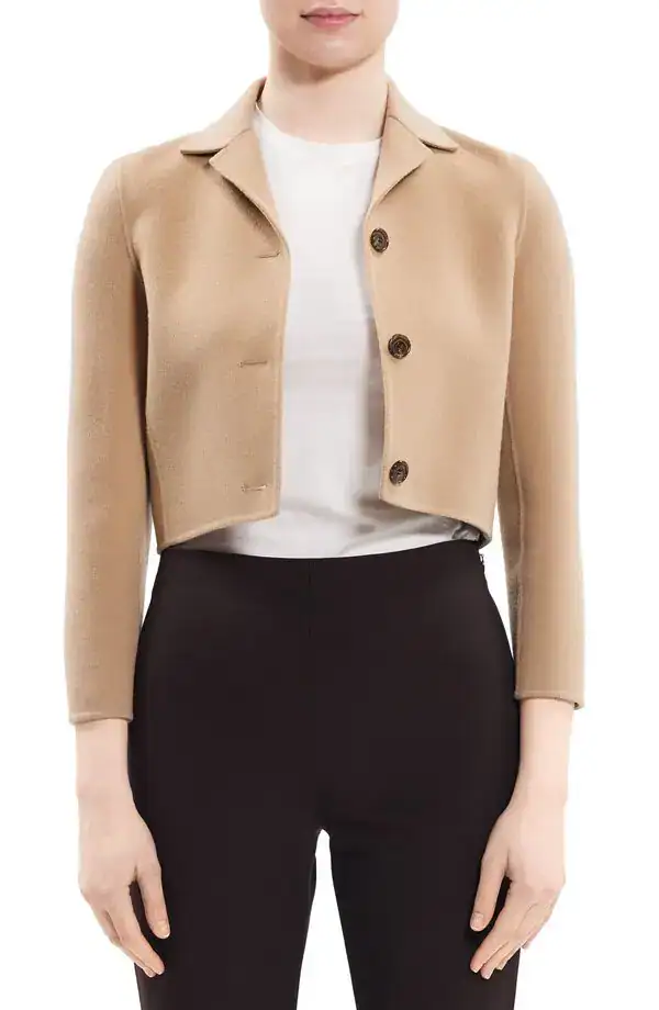 Theory Wool & Cashmere Crop Jacket - Palomino | Editorialist