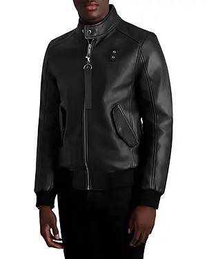 Karl Lagerfeld Paris Pebbled Leather Bomber Jacket - Black | Editorialist