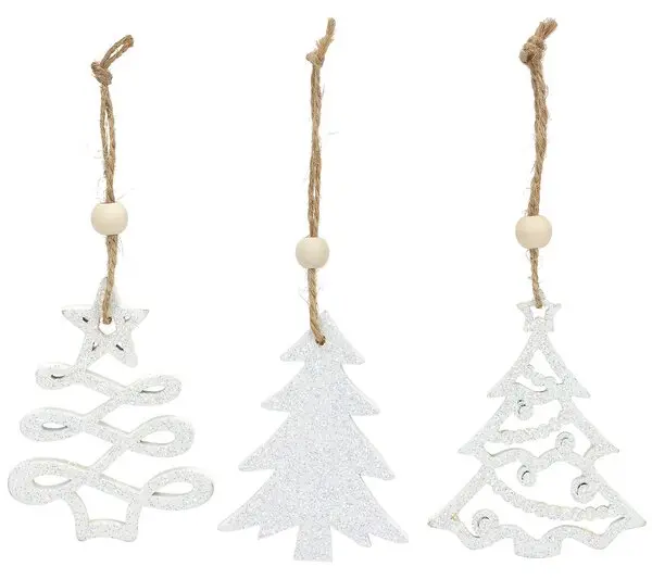 MELROSE Wood Tree Tag Ornament With Beaded Hang Er