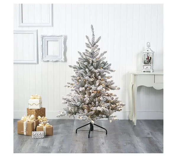 NEARLY NATURAL 5' Flocked West Virginia Faux Ch Ristmas Tree