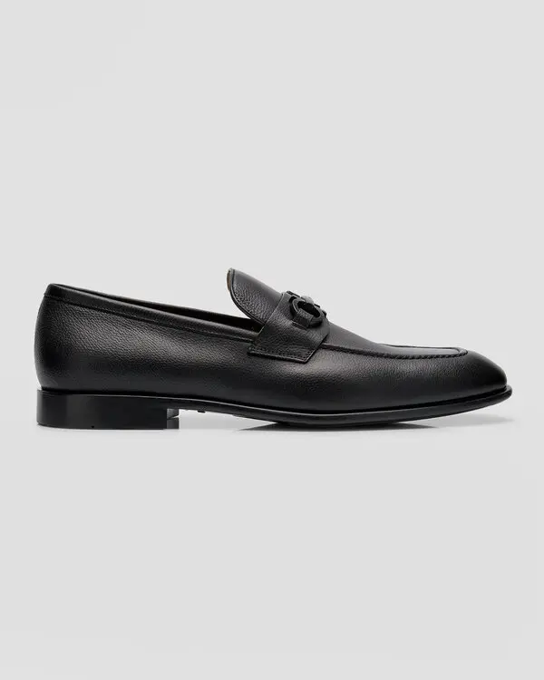 FERRAGAMO Foster Leather Gancini Bit Loafers - Nero