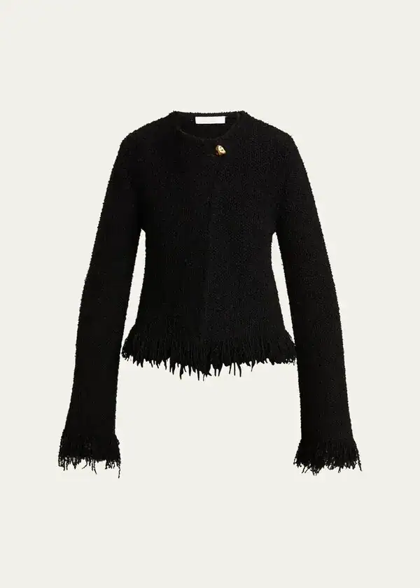 Chloé Fringe-edge Silk-cashmere Tweed Boucle Knit Jacket - Black ...