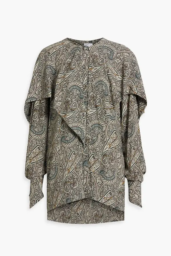 Rosetta Getty Cape-effect Printed Crepe Blouse