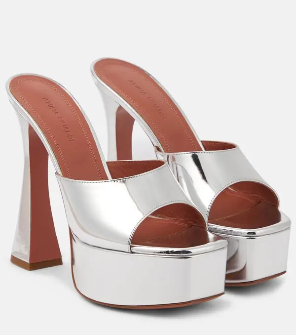 Amina Muaddi Dalida Mirrored Leather Platform Mules