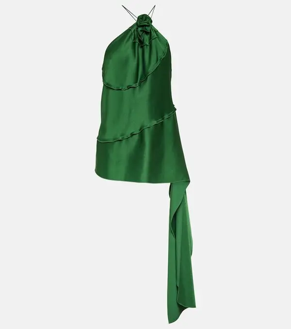 Victoria Beckham Floral-appliqué Draped Satin Top - Green