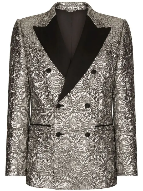 Dolce & Gabbana Satin-lapel Jacquard Tuxedo Jacket - Grey