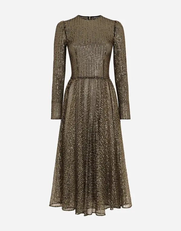 Dolce & Gabbana Long-sleeved Sequined Midi Dress