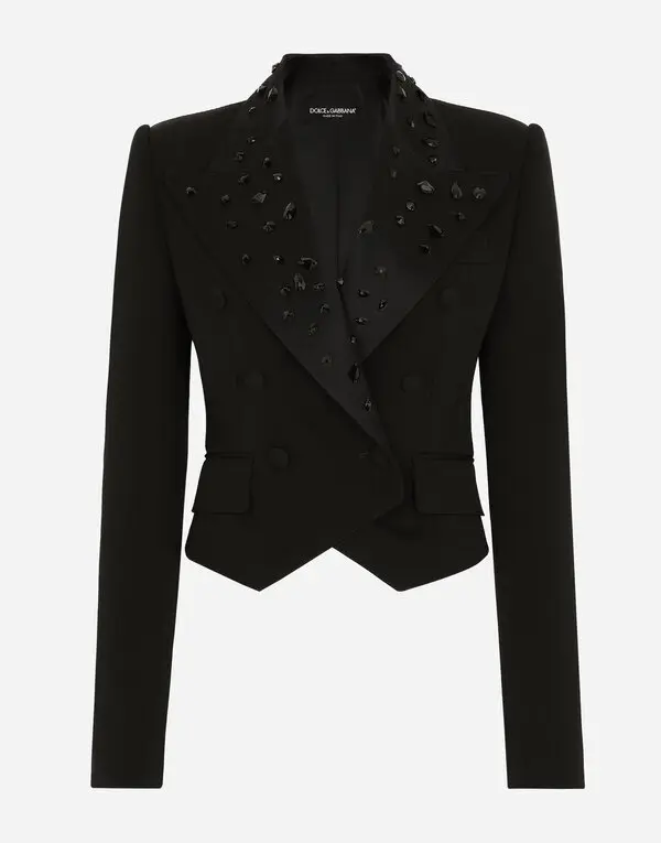 Dolce & Gabbana Cropped Wool Jacket With Rhinestone Details