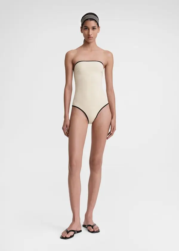 TOTÊME Stripe Edge Strapless Swimsuit - Light Hay