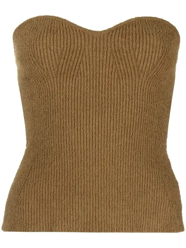 Wardrobe.NYC Ribbed-knit Bandeau Top - Brown