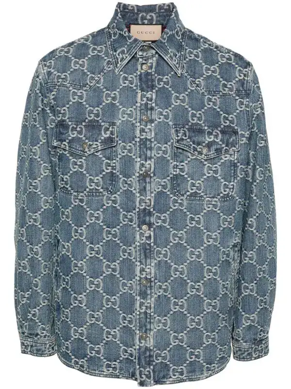 Gucci Logo Jacquard Denim Jacket - Blue | Editorialist