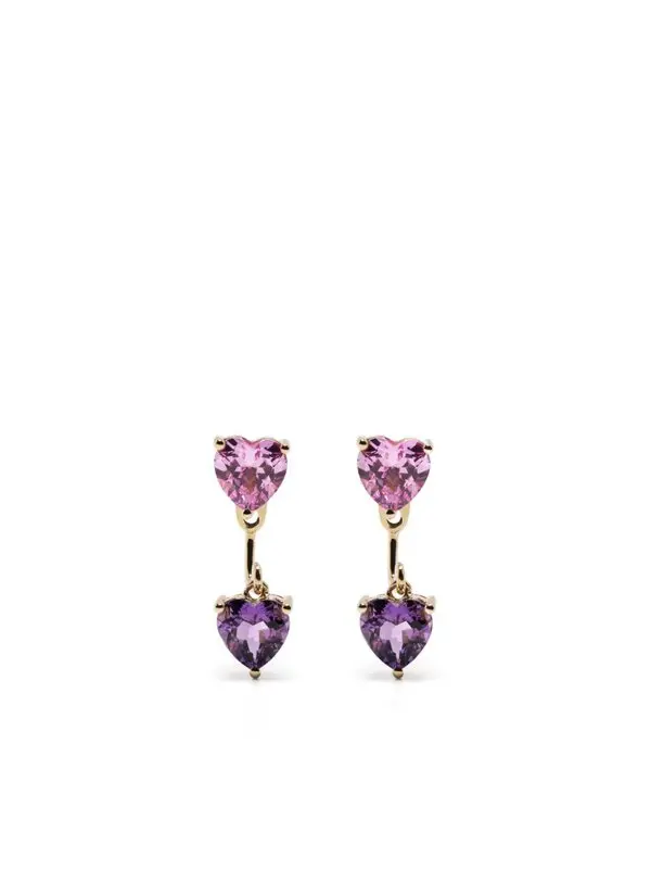 Yvonne Léon 9k Yellow Amethyst And Crystal Heart Earrings
