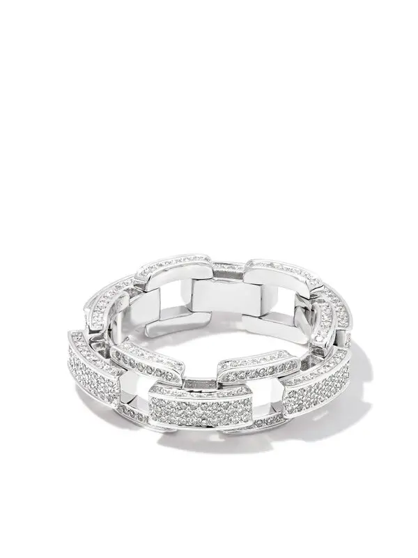 Shay 18k White Gold Deco Link Diamond Ring - Silver