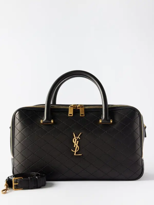 Saint Laurent Liya Yslplaque Quiltedleather Duffle Bag Black