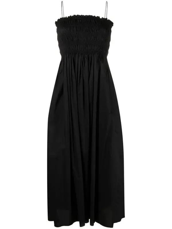 Matteau Shirred Cotton Midi Dress - Black