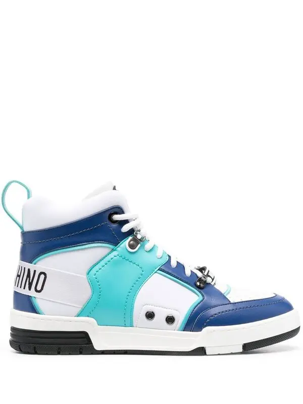 Moschino Blue Colour Block High-top Sneakers - White | Editorialist