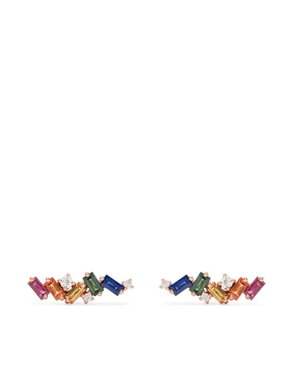 SUZANNE KALAN 18k Rose Rainbow Sapphire Stud Earrings